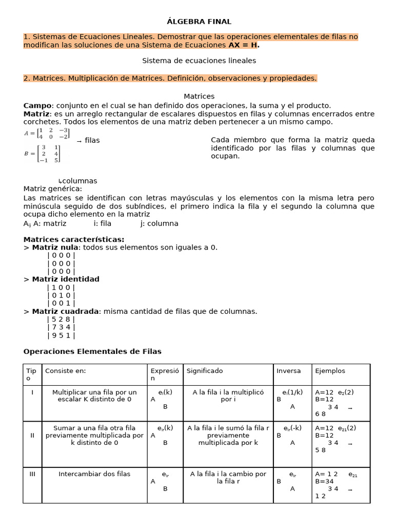 Álgebra Final | PDF | Matriz (Matemáticas) | Vector Euclidiano