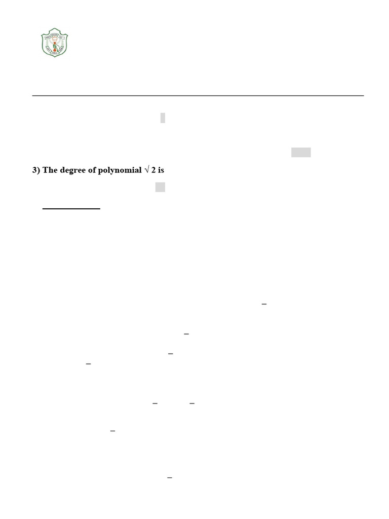 Maths - Ans Key Rws 2 Polynomials | PDF | Polynomial | Mathematical Analysis