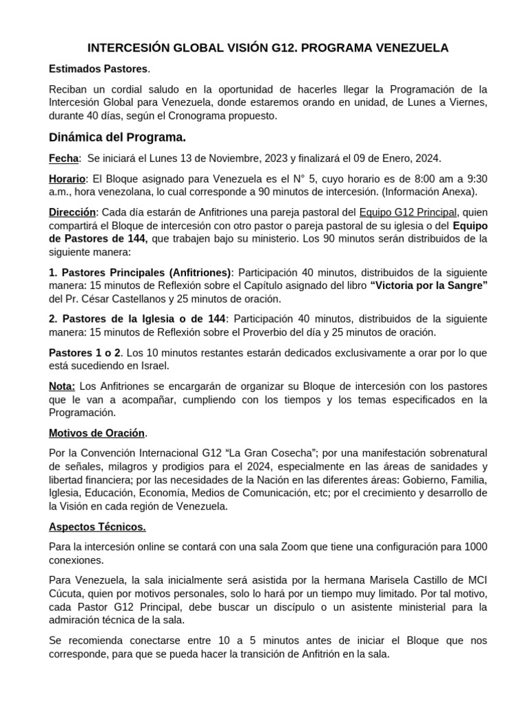 Intercesión Global Visión G12. Programa Venezuela-1 | PDF