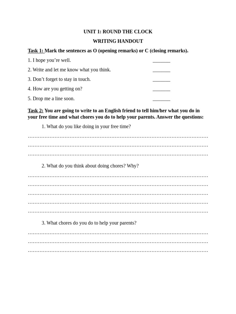 UNIT 1 - WRITING HANDOUT | PDF