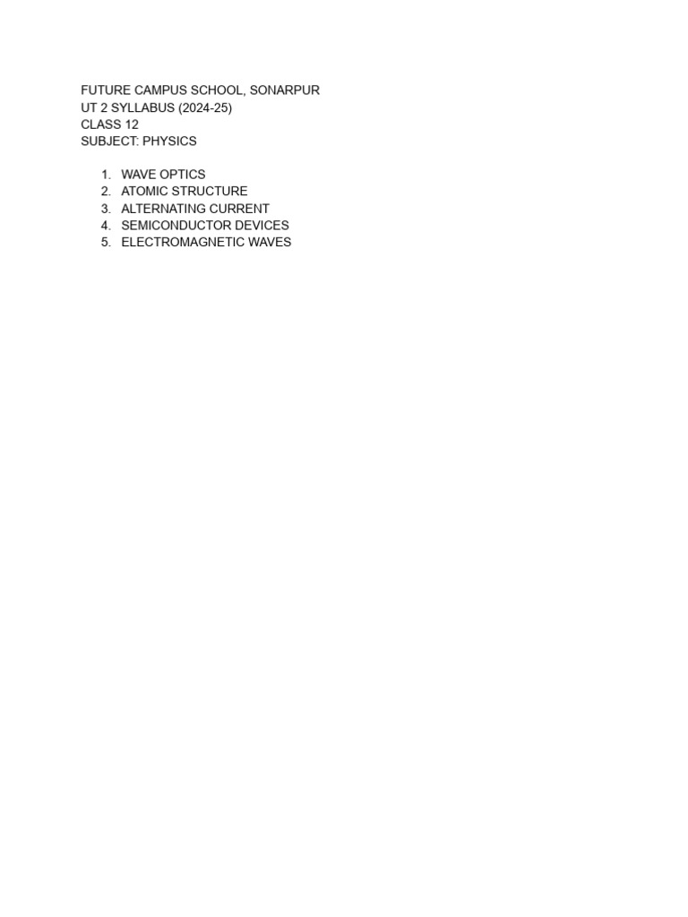 Ut2 Syllabus, Class 12 Physics | PDF