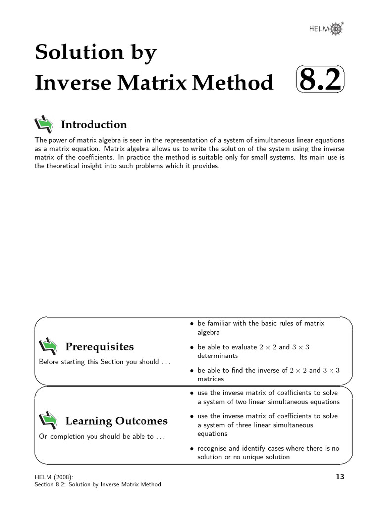Inverse Matrix Method for Linear Equations | PDF | Matrix (Mathematics ...