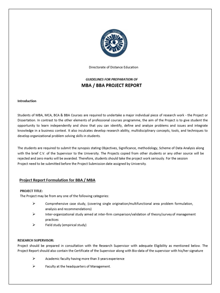 Mba Bba Project Guidelines-Sgvu | PDF | Methodology | Master Of Business Administration