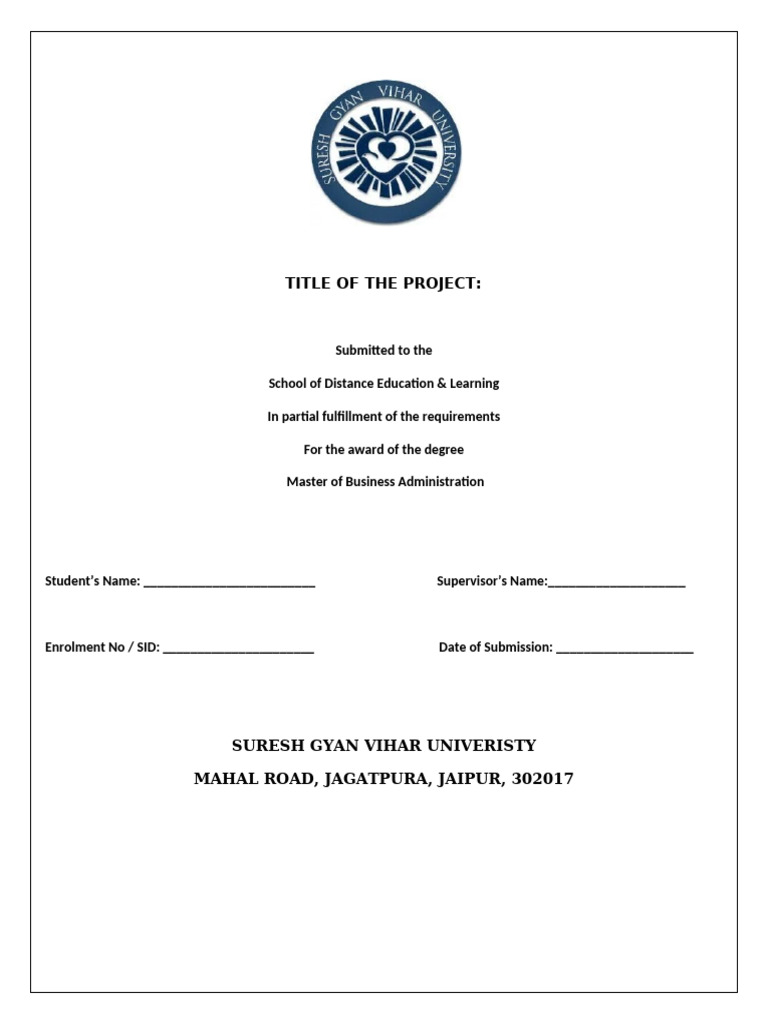 Cover Page of Project Report | PDF