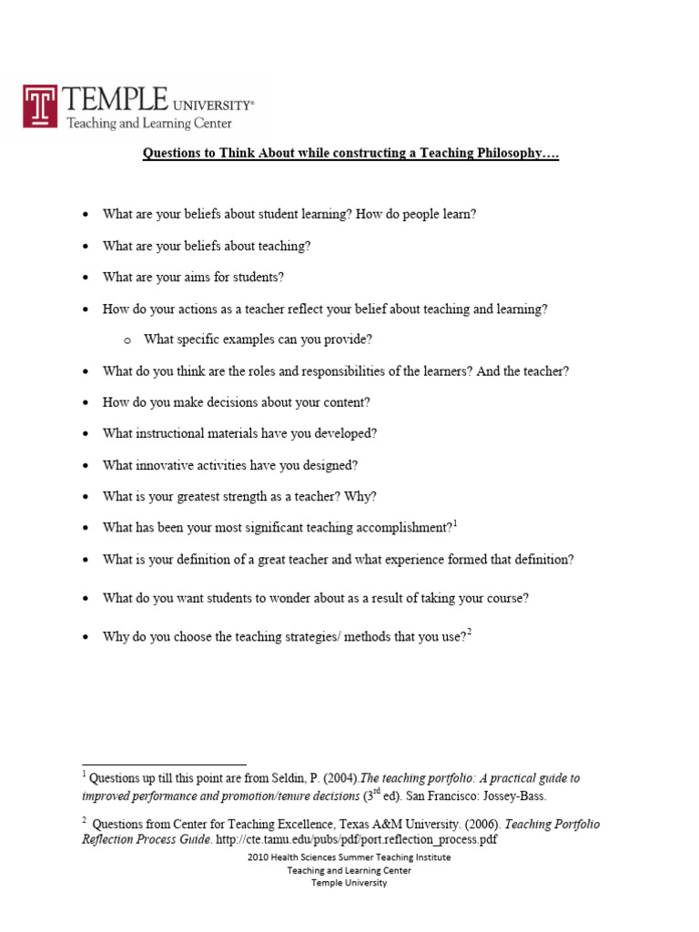 Questions For Writing Teaching Philosophy Handout | PDF