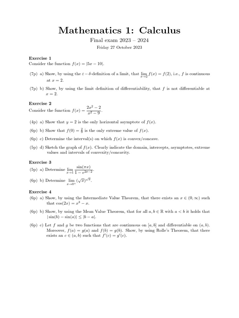 Math1 Exam 2023 | PDF | Function (Mathematics) | Mathematical Relations