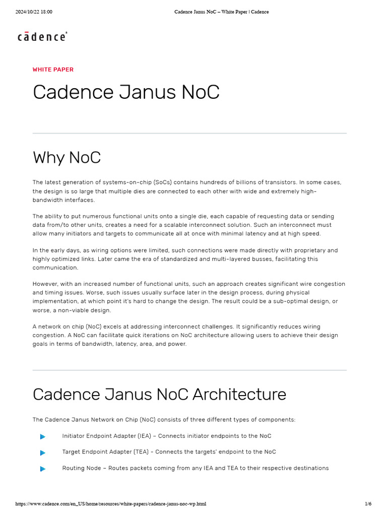 Cadence Janus NoC - White Paper - Cadence | PDF | System On A Chip ...