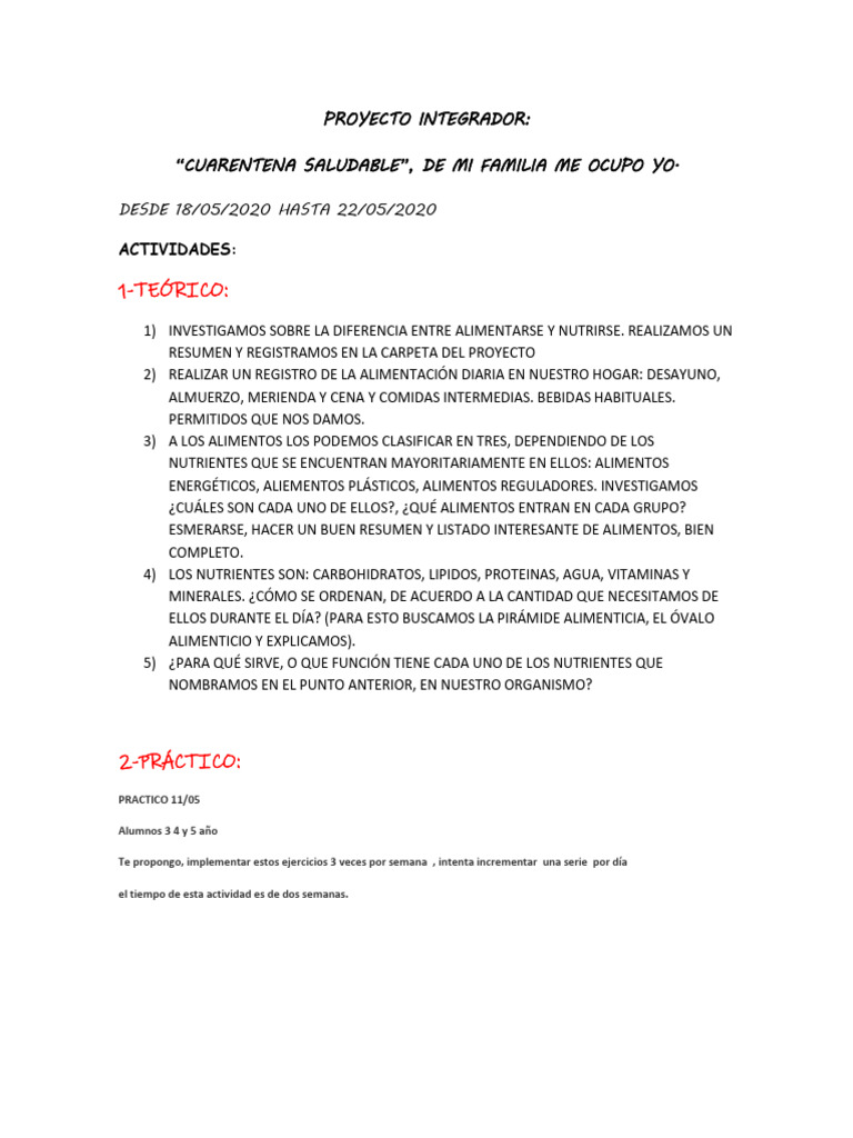 Proyecto Cuarentena Saludable: Nutrición y Ejercicio | PDF | Alimentos ...