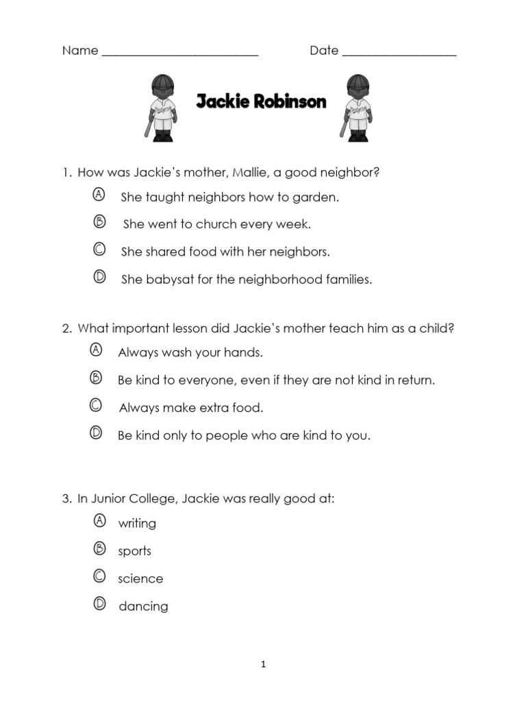 Jackie Robinson Quiz: Key Facts & Lessons | PDF | Jackie Robinson ...