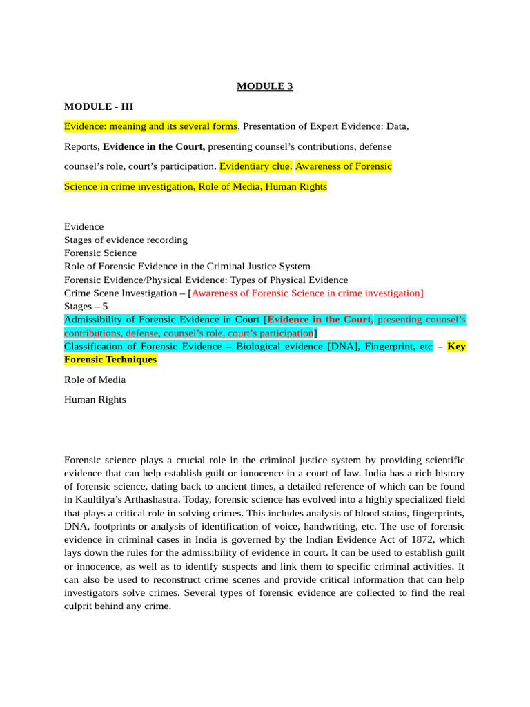 Forensic Science-notes - Module 3 | PDF | Crime Scene | Forensic Science