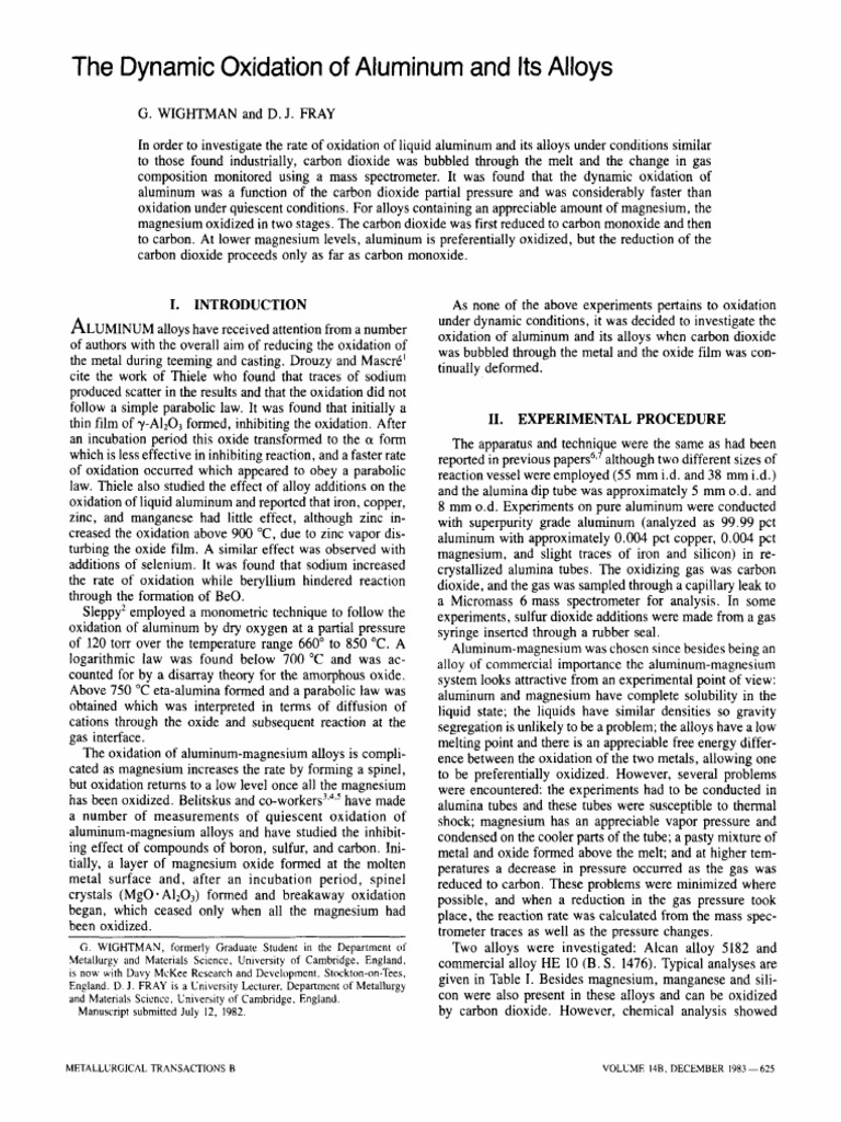 Dynamic Oxidation of Aluminum Alloys | PDF | Magnesium | Oxide