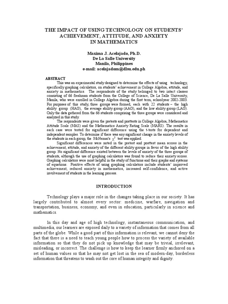 Technology's Effect on Math Learning Outcomes | PDF | National Council ...