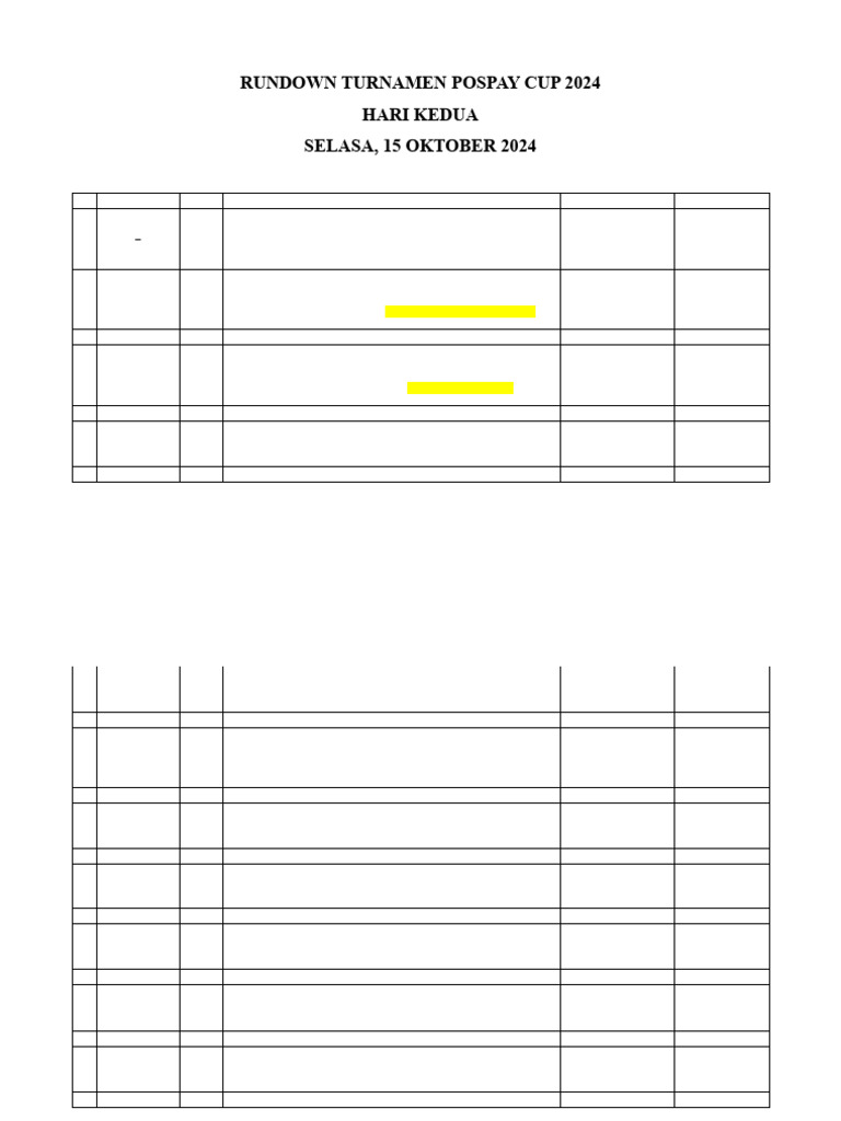 Day 2 - RUNDOWN PANITIA TURNAMEN POSPAY CUP 2024 | PDF