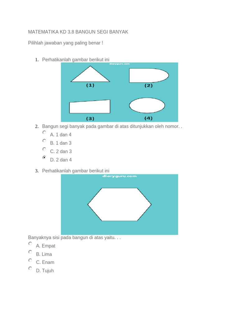 Soal Bangun Segi Banyak Matematika | PDF