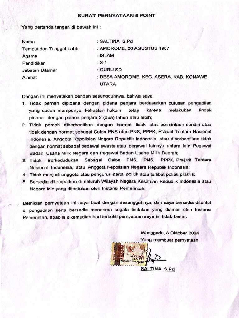 Pernyataan Saltina Terbaru | PDF