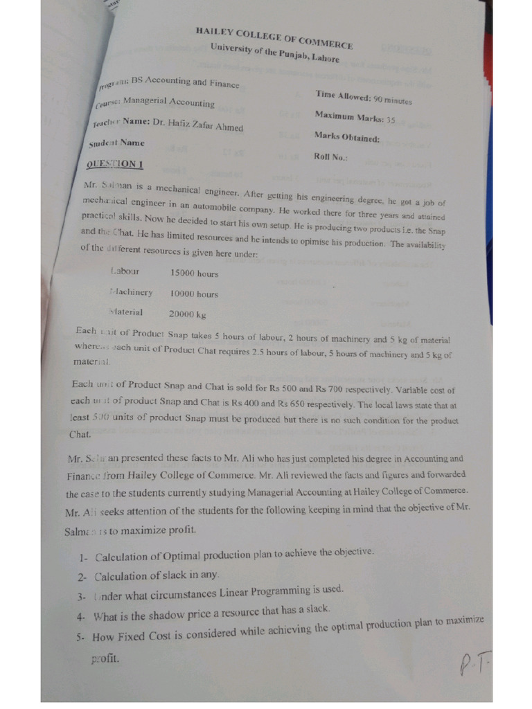 Managerial Accounting Past Paper | PDF