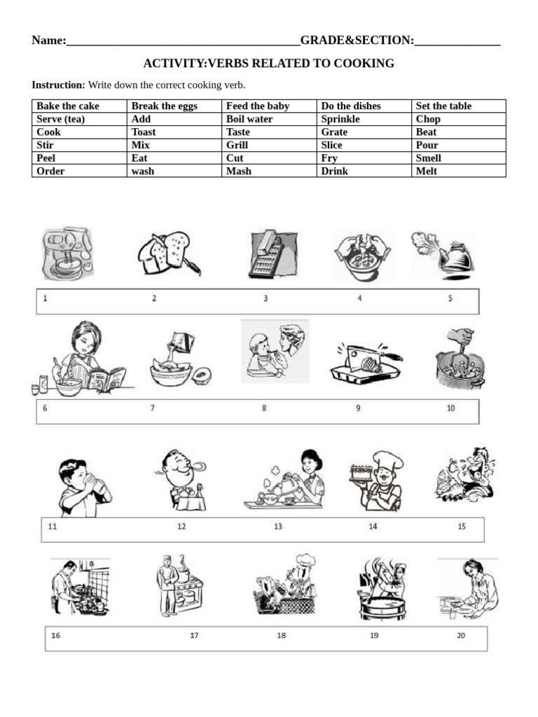 Cooking Verbs Activity Worksheet | PDF