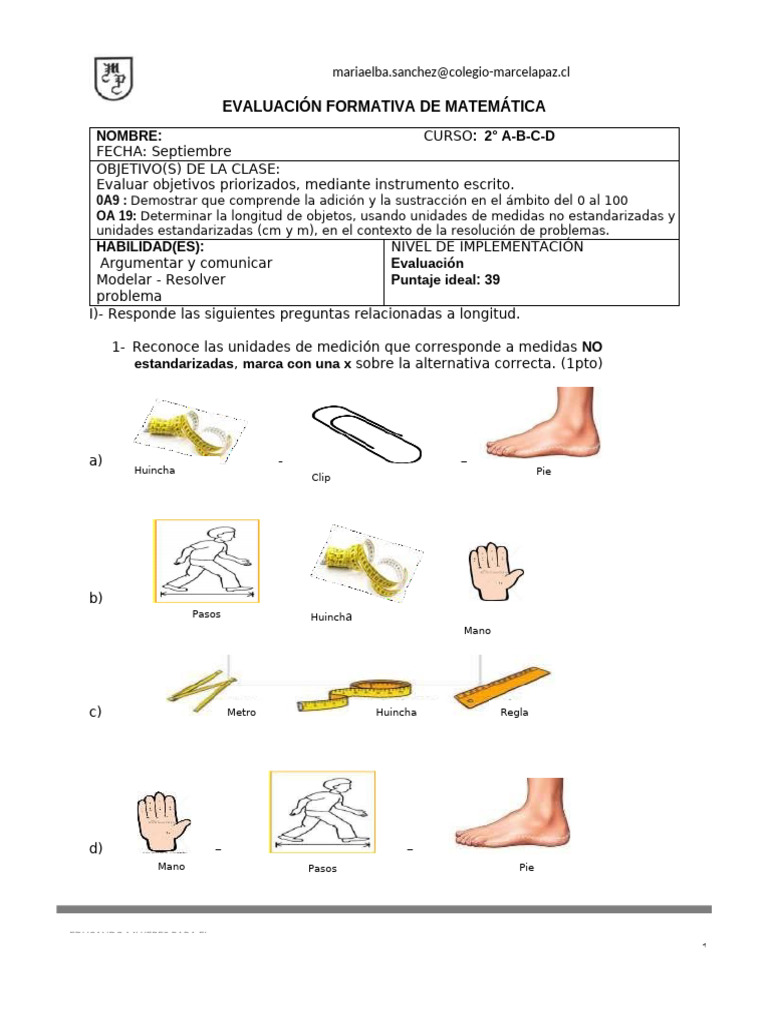 2° Matemática Eval - Formativa4 Semana23 | PDF | Sustracción | Longitud