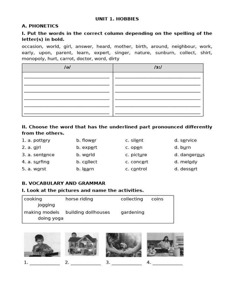 Unit 1 | PDF | Hobbies | Recreation