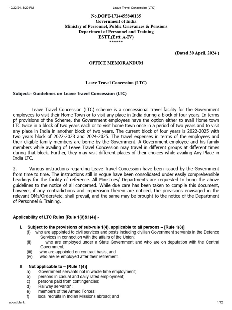Guidelines for Leave Travel Concession | PDF | Stepfamily