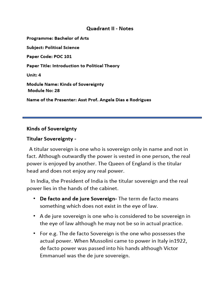 kinds of sovereignty | PDF | Sovereignty | Forms Of Government