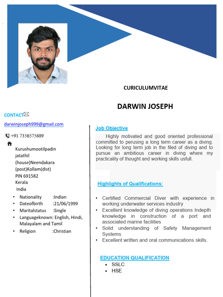 Darwin Joseph Diver | PDF | Underwater Diving | Scuba Diving