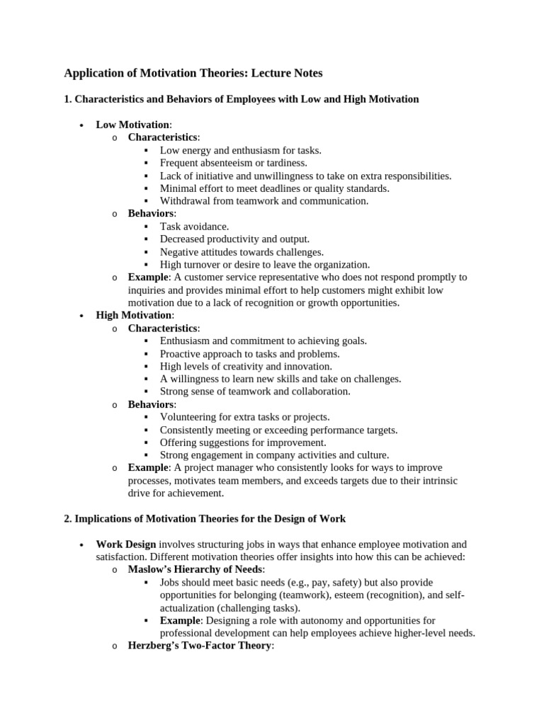 Application of Motivation Theories | PDF | Motivational | Motivation