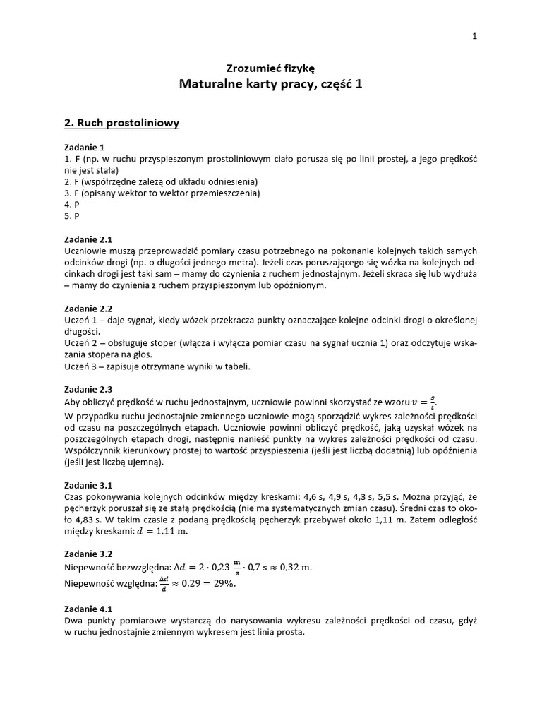 Rozwiazania Zadan Maturalne Karty Pracy Czesc 1 | PDF