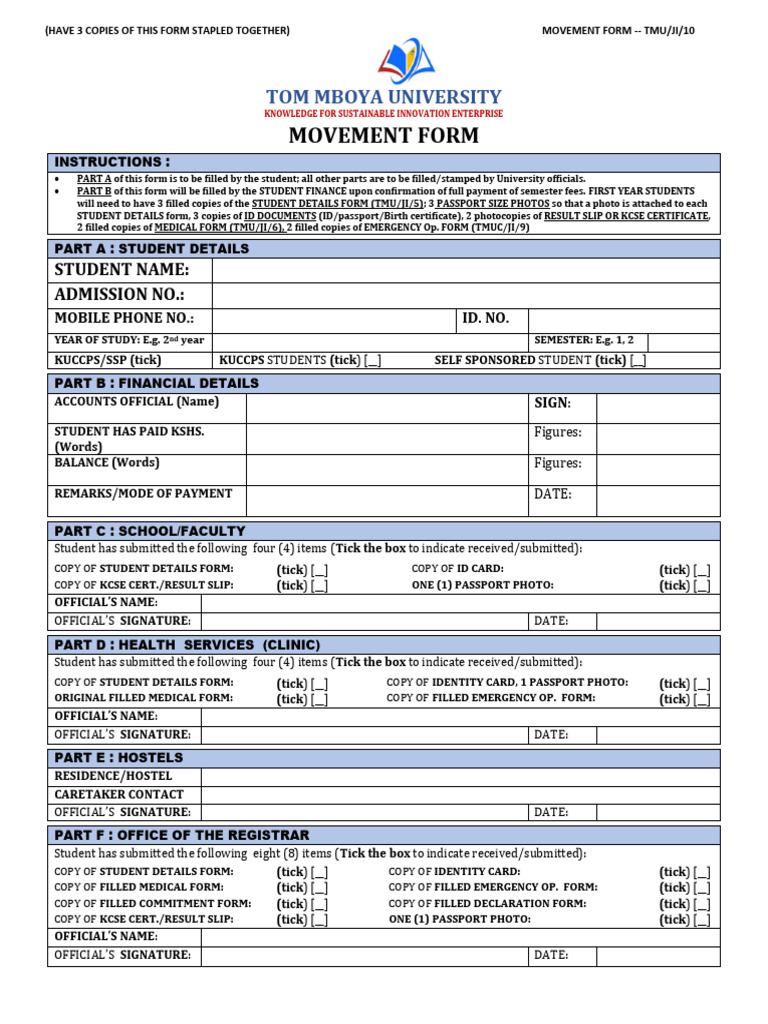 TMU-JI-10 - Movement Form - 1 | PDF | Identity Document | Access Control
