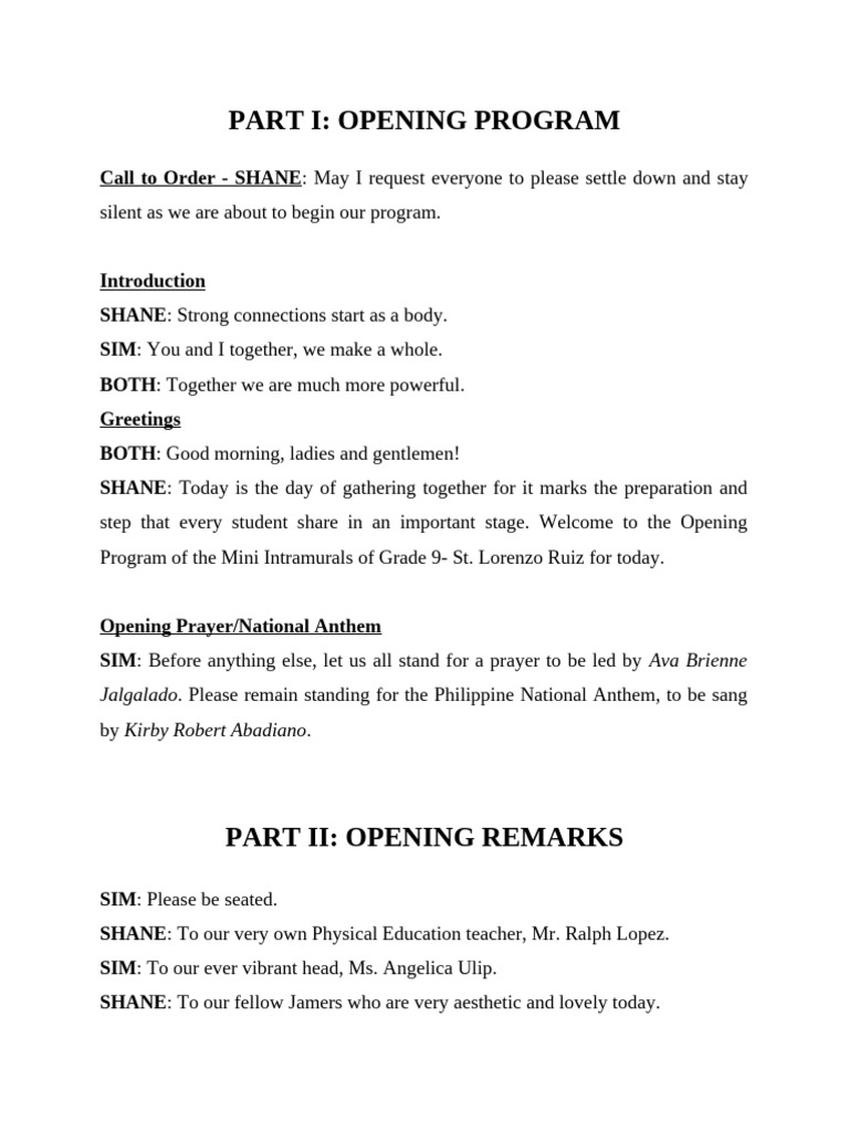 Masters of Ceremonies - Script | PDF