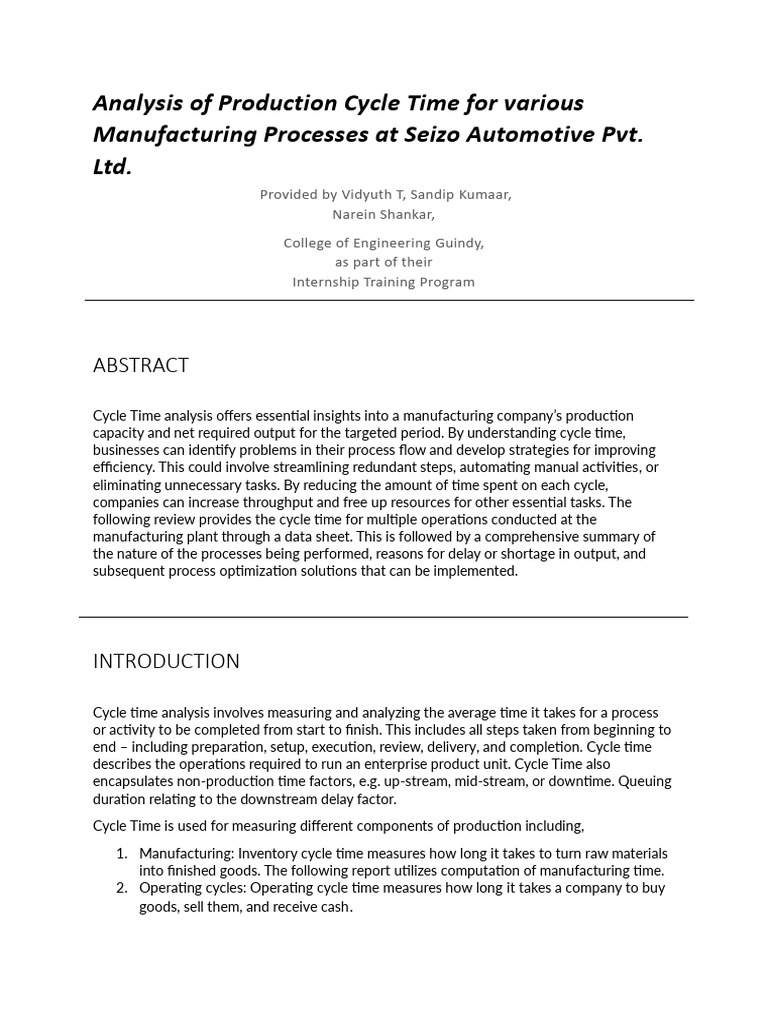 Cycle time report | PDF | Data | Computing
