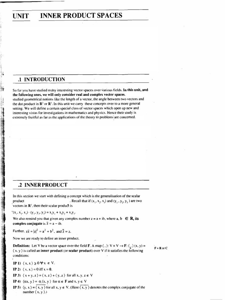 Unit-4 - Inner Product Space | PDF | Vector Space | Basis (Linear Algebra)