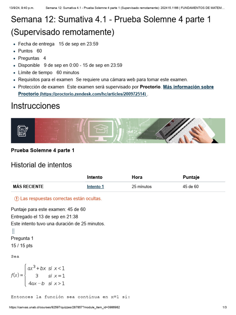 Semana 12 - Sumativa 4.1 - Prueba Solemne 4 Parte 1 - FUNDAMENTOS DE MATEMÁTICAS | PDF