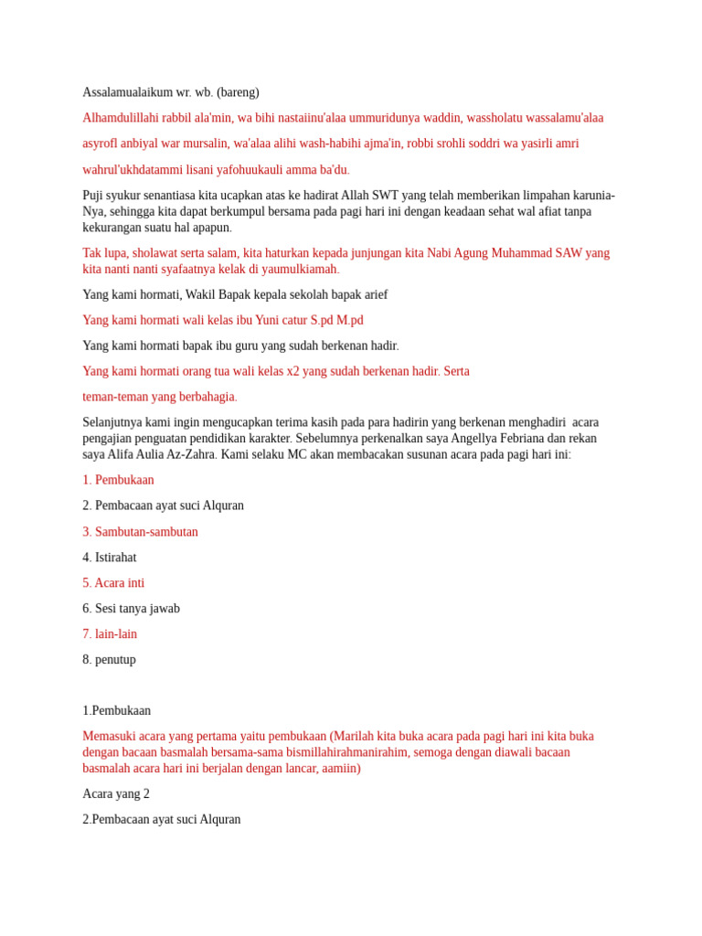 Teks MC Pengajian Kelas | PDF