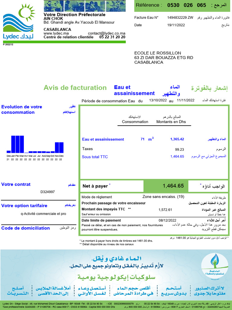 Facture Lydec : Informations et Paiement | PDF | Taxe sur la valeur ...
