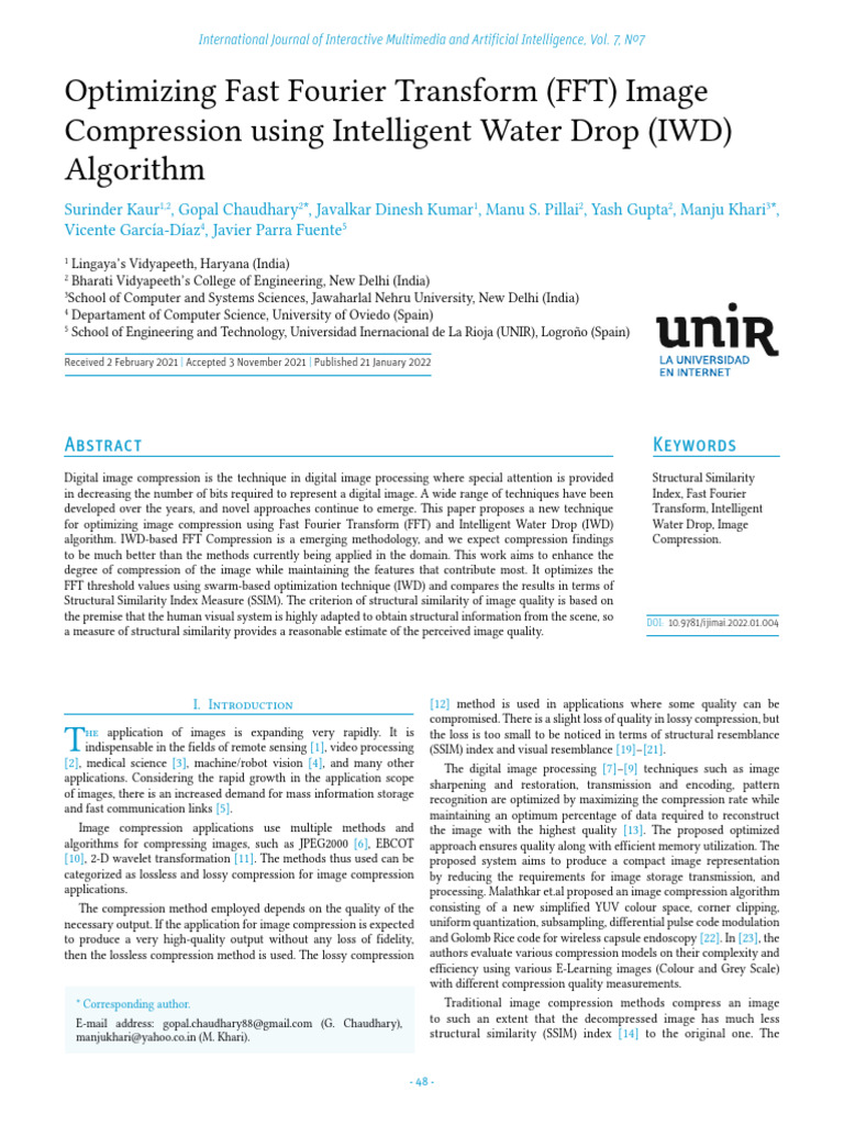 Optimizing Fast Fourier Transform (FFT) Image Compression Using Intelligent Water Drop (IWD ...