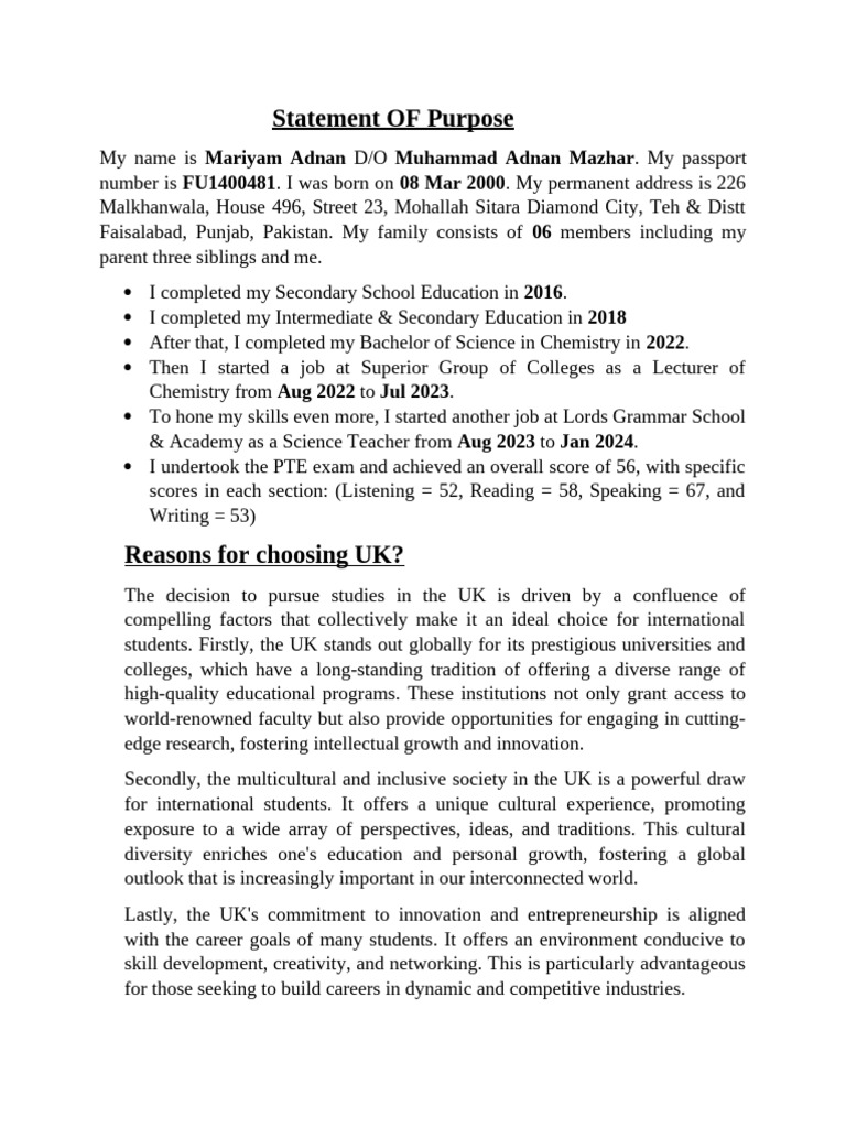 Statement OF Purpose | PDF