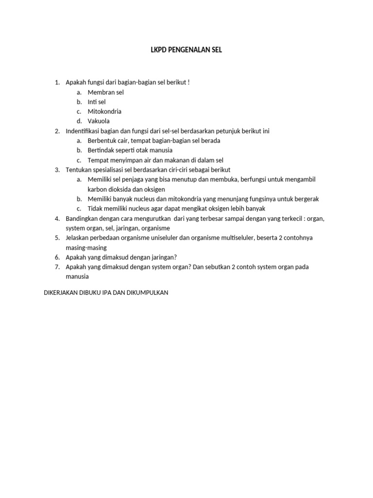 LKPD Pengenalan Sel | PDF