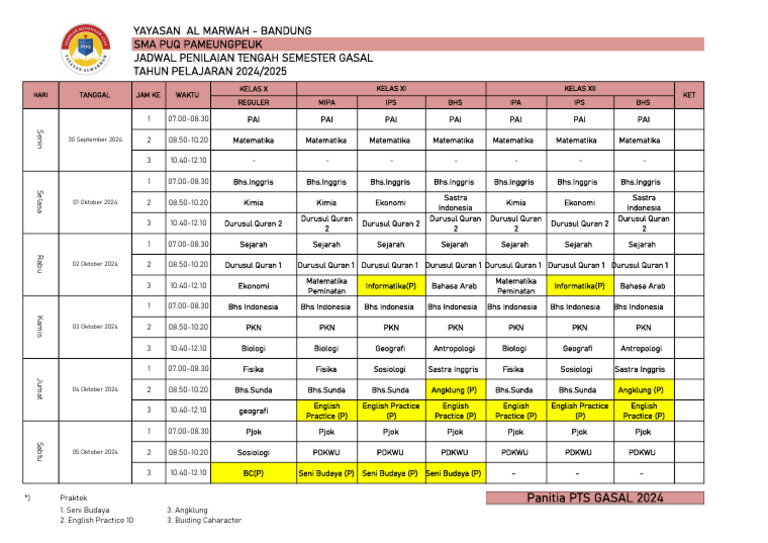 Jadwal PTS SMA | PDF