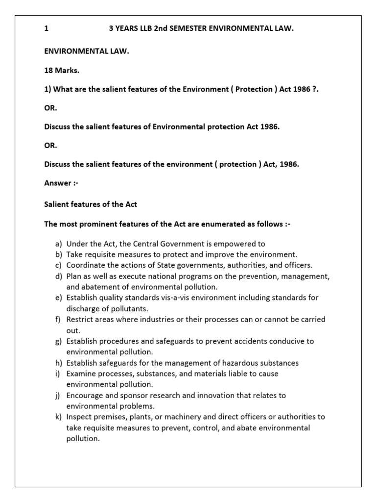 Salient Features of Environmental Law | PDF | Environmental Law ...