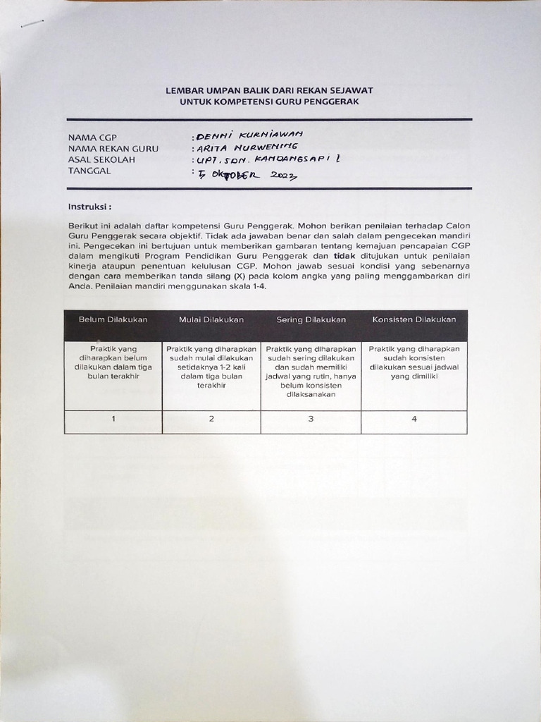 Lembar Umpan Balik Bu Rita (Guru) | PDF