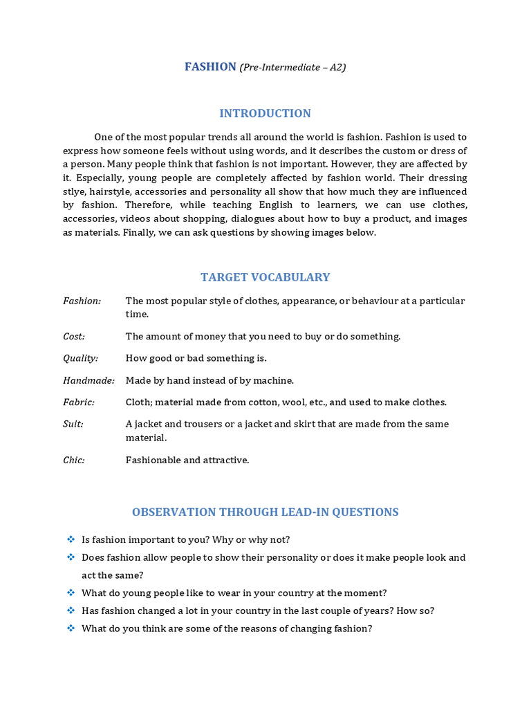 Fashion English for Young Learners | PDF | Fashion | Clothing