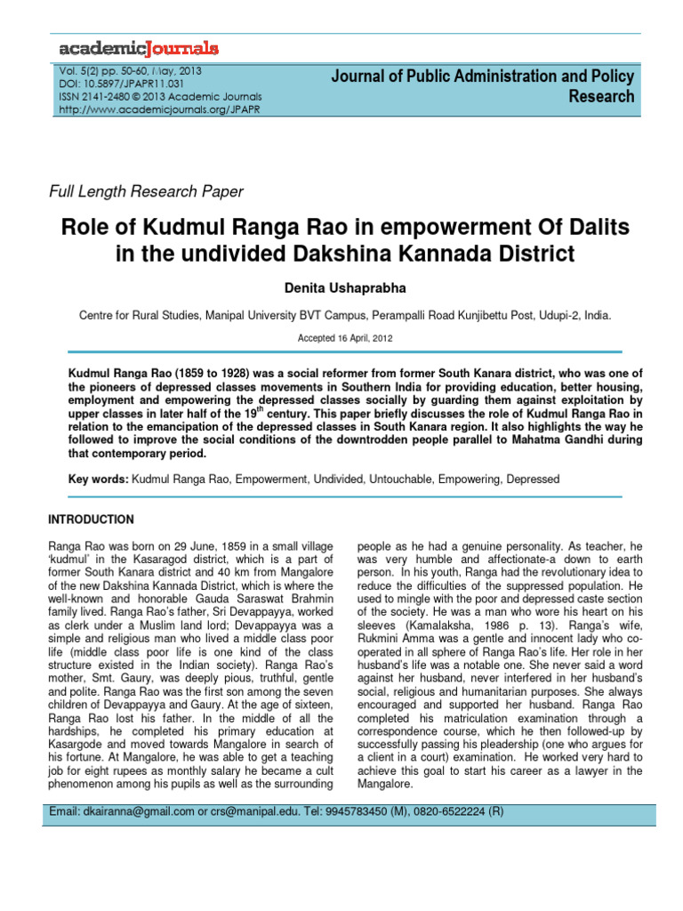 Kudmul Ranga Rao: Dalit Empowerment Pioneer | PDF | Dalit