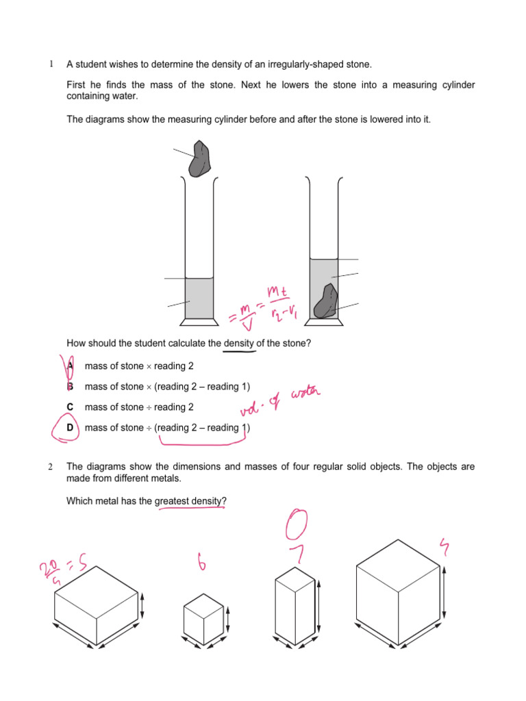 Density (Multiple Choice) QP | PDF | Density | Volume
