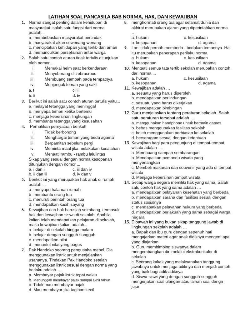 Soal PPKN Bab 3 Kelas 6 SD | PDF