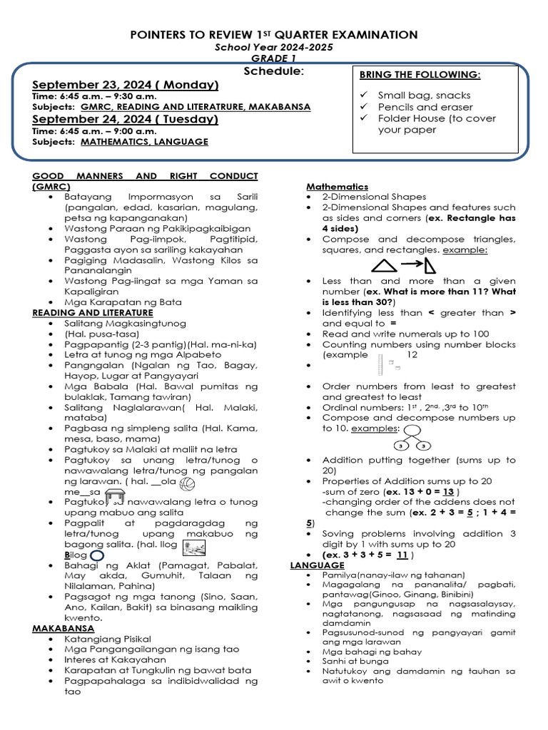 1st QRT Pointers To Review | PDF
