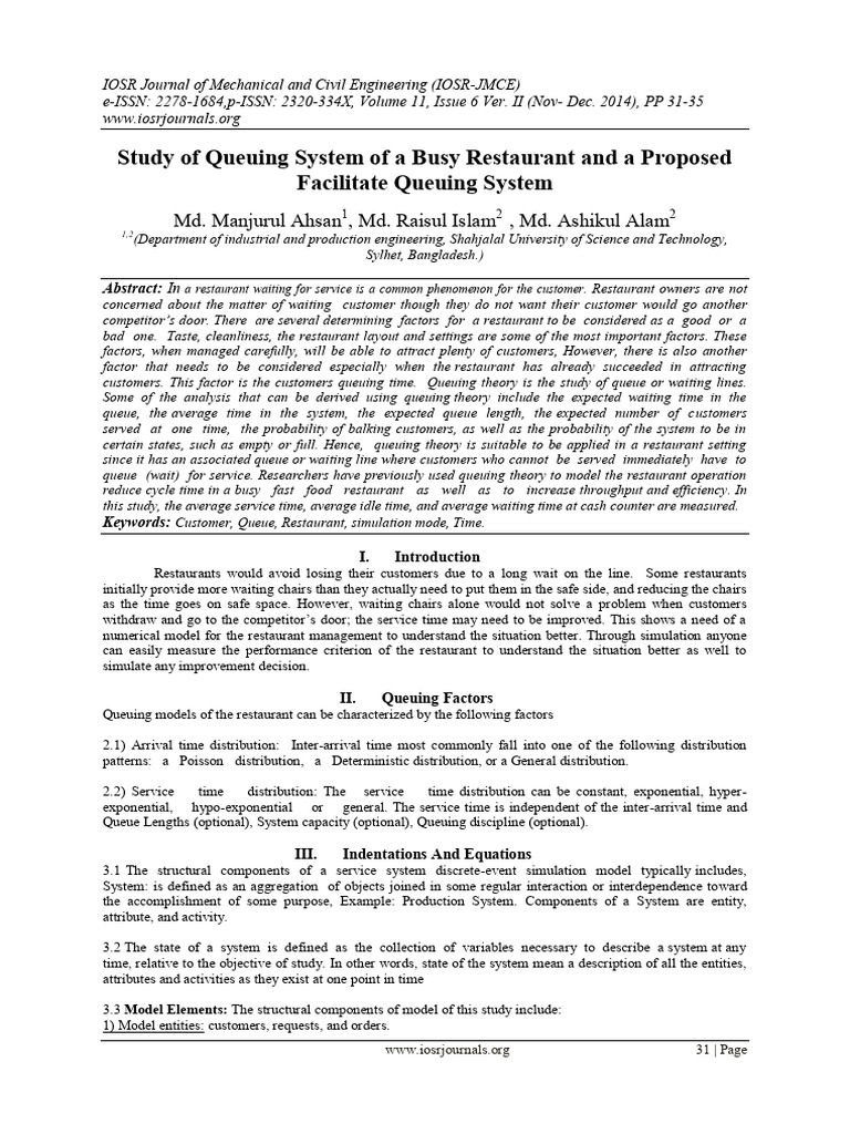 Study of Queuing System of A Busy Restau | PDF | Applied Mathematics