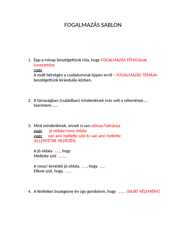 Fogalmazás Sablon | PDF