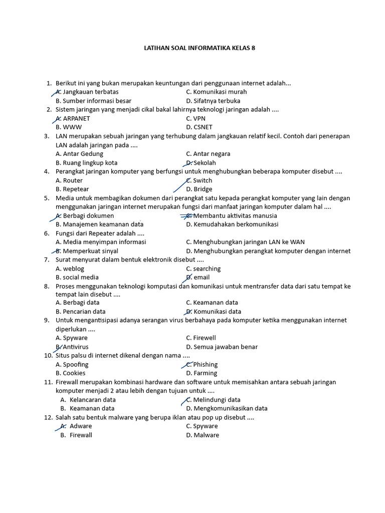Bank Soal Informatika Kelas 8 | PDF