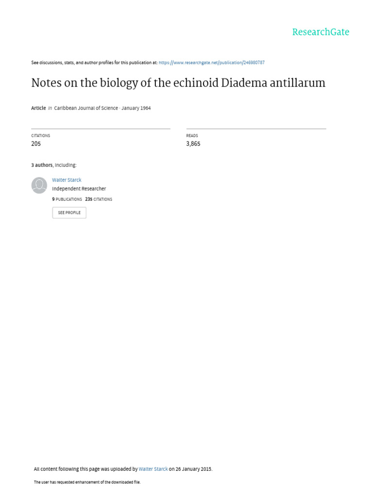 Notes On The Biology of The Echinoid Diadema Antil | PDF | Coral Reef